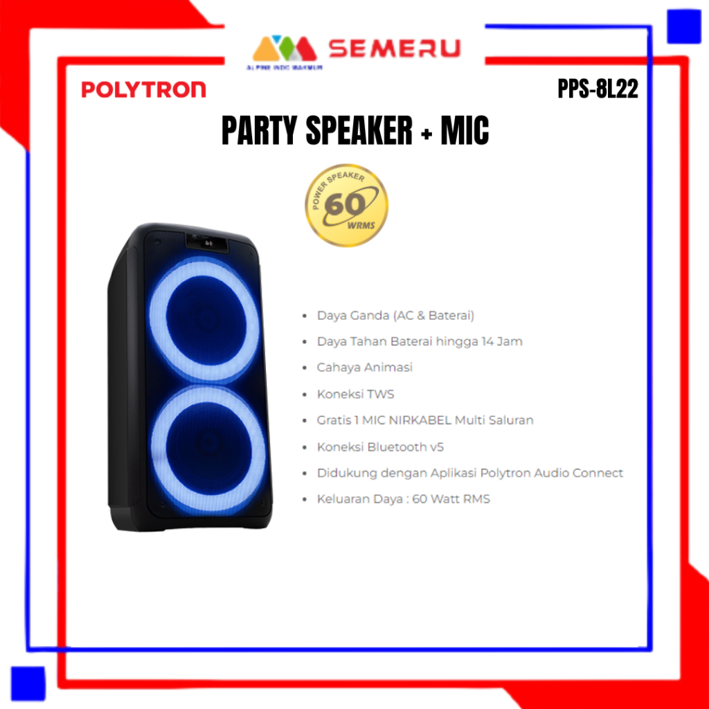 Jual POLYTRON PARTY SPEAKER + MIC PPS-8L22 GARANSI RESMI POLYTRON ...