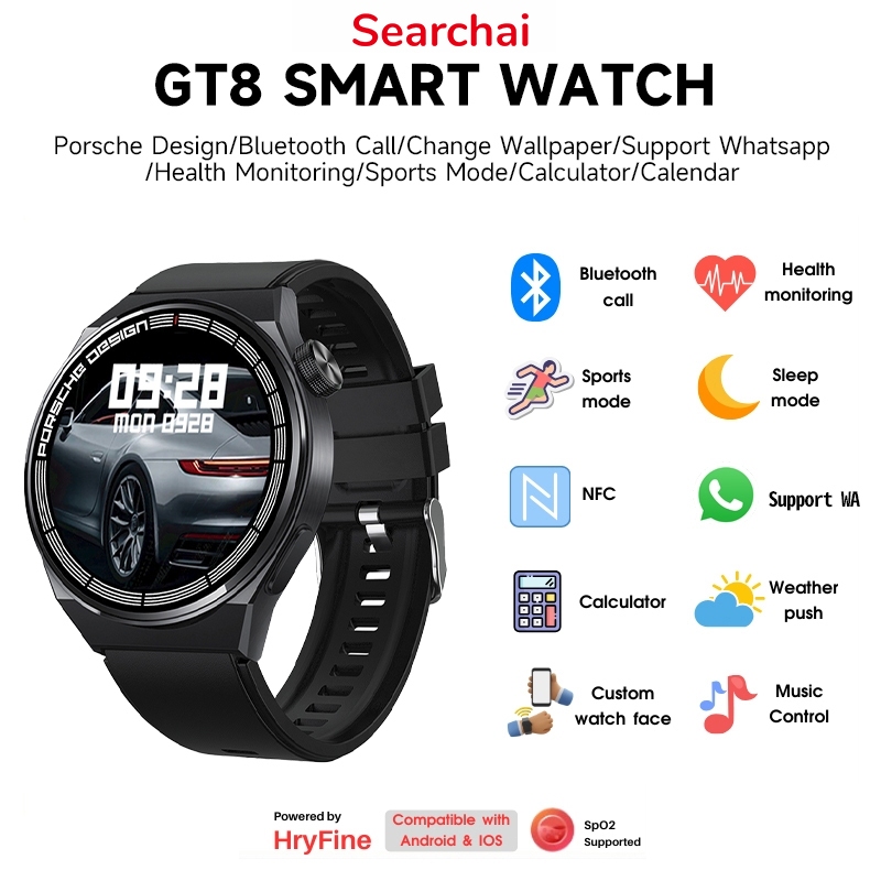 Jual SEARCHAI GT8 Porsche Smartwatch NFC Full Touch Screen Bisa buat telpon/ganti wallpaper ...