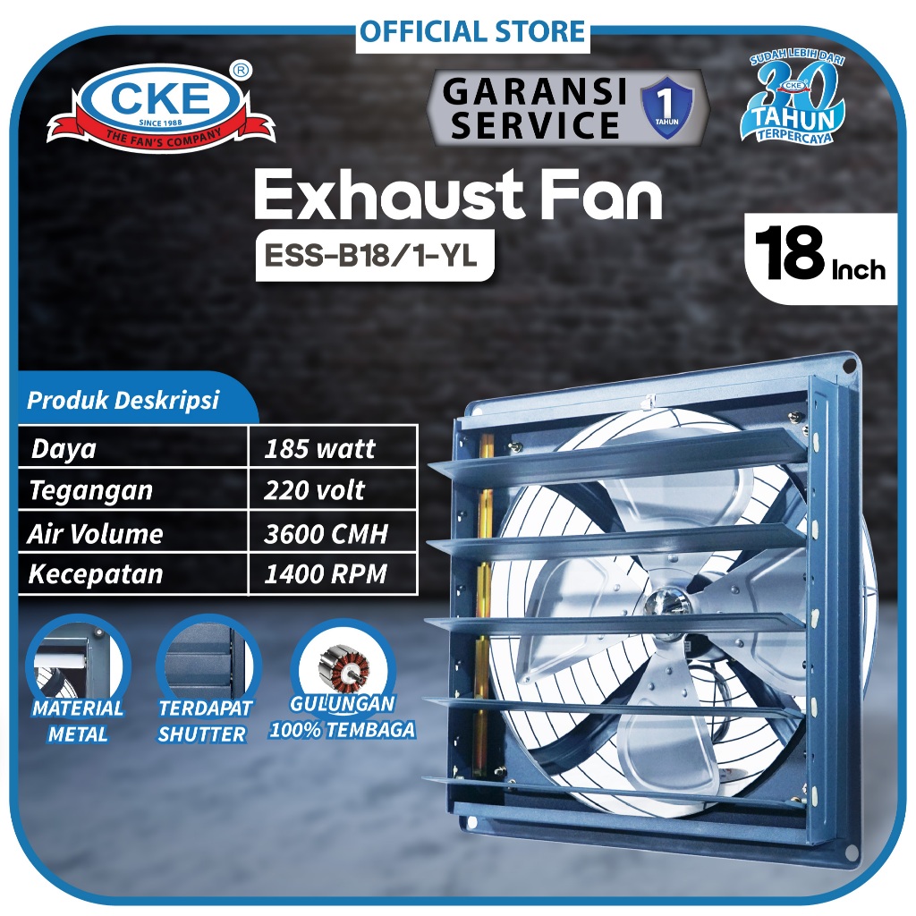 Jual Exhaust Fan CKE Standard Shutter BN YL 18 Inch Fan Rumah Toilet ...