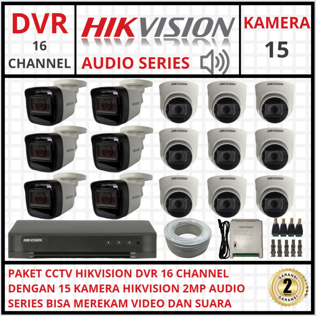Jual PAKET CCTV HIKVISION DVR 16 CHANNEL 15 KAMERA 2MP HIKVISION TURBO ...