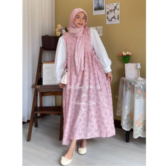 Jual CAMELIA MIDI DRESS OVERALL MOTIF / HIMARI MIDI OVERALL DRESS MOTIF ...