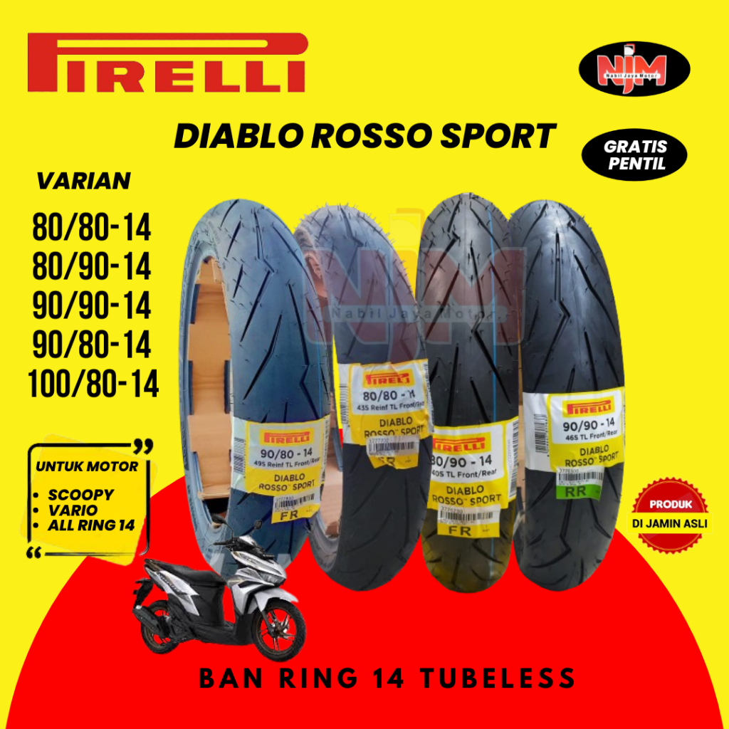 Jual Ban Motor PIRELLI 90/80-14 DIABLO ROSSO SPORT Ring 14 Tubeles Free ...