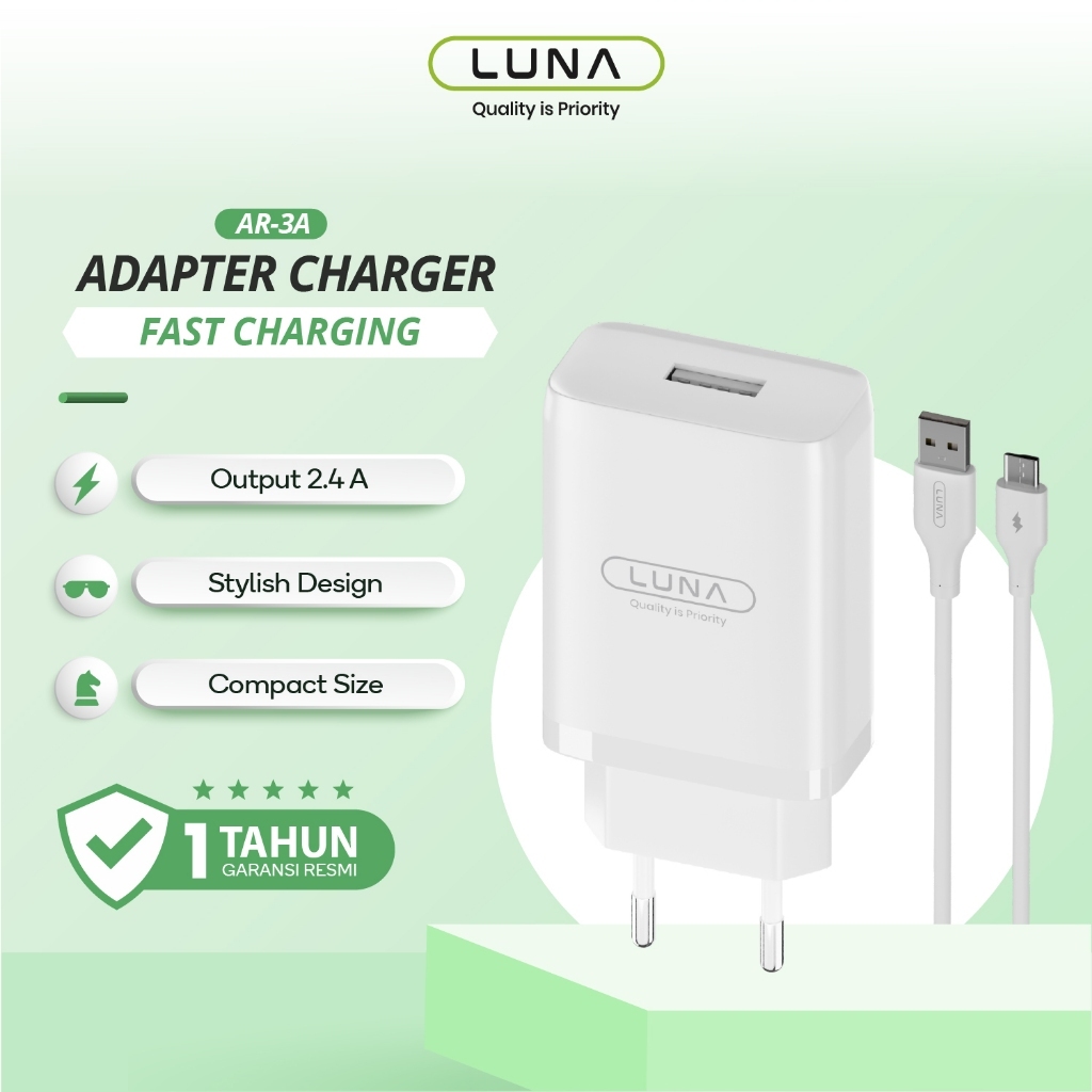 Jual Luna Kepala Charger Fast Charging 2.4A Charger FREE KABEL Micro ...