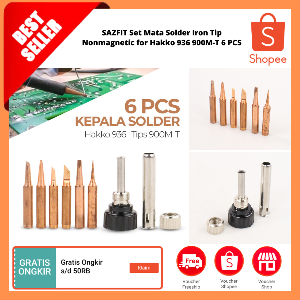 Jual Set Mata Solder Iron Tip Nonmagnetic for Hakko 936 900M-T 6 PCS / Ujung Besi Solder Tembaga ...