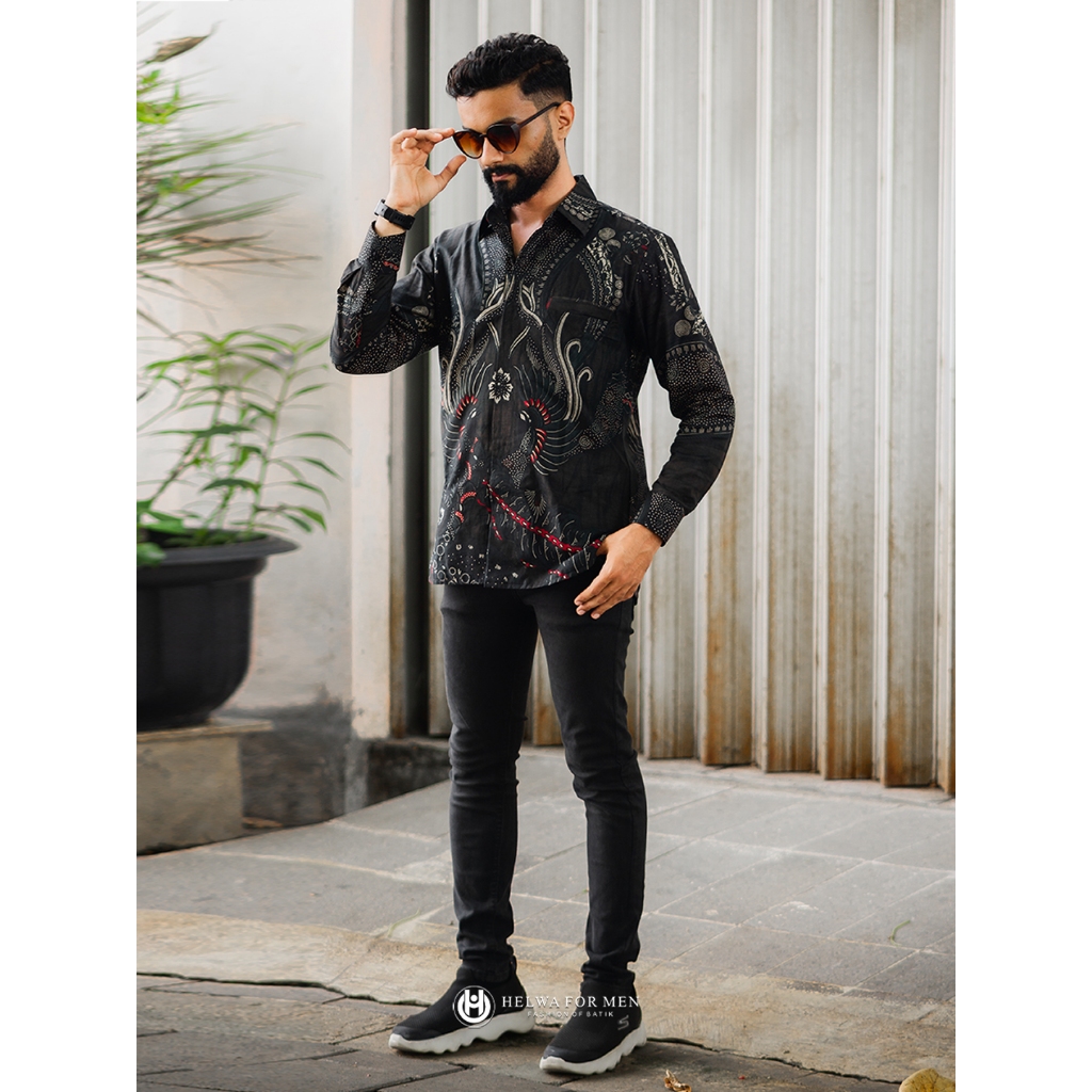 Jual KEMEJA BATIK PRIA HELWA BLACK EL REY PREMIUM KEMEJA LENGAN PANJANG ...