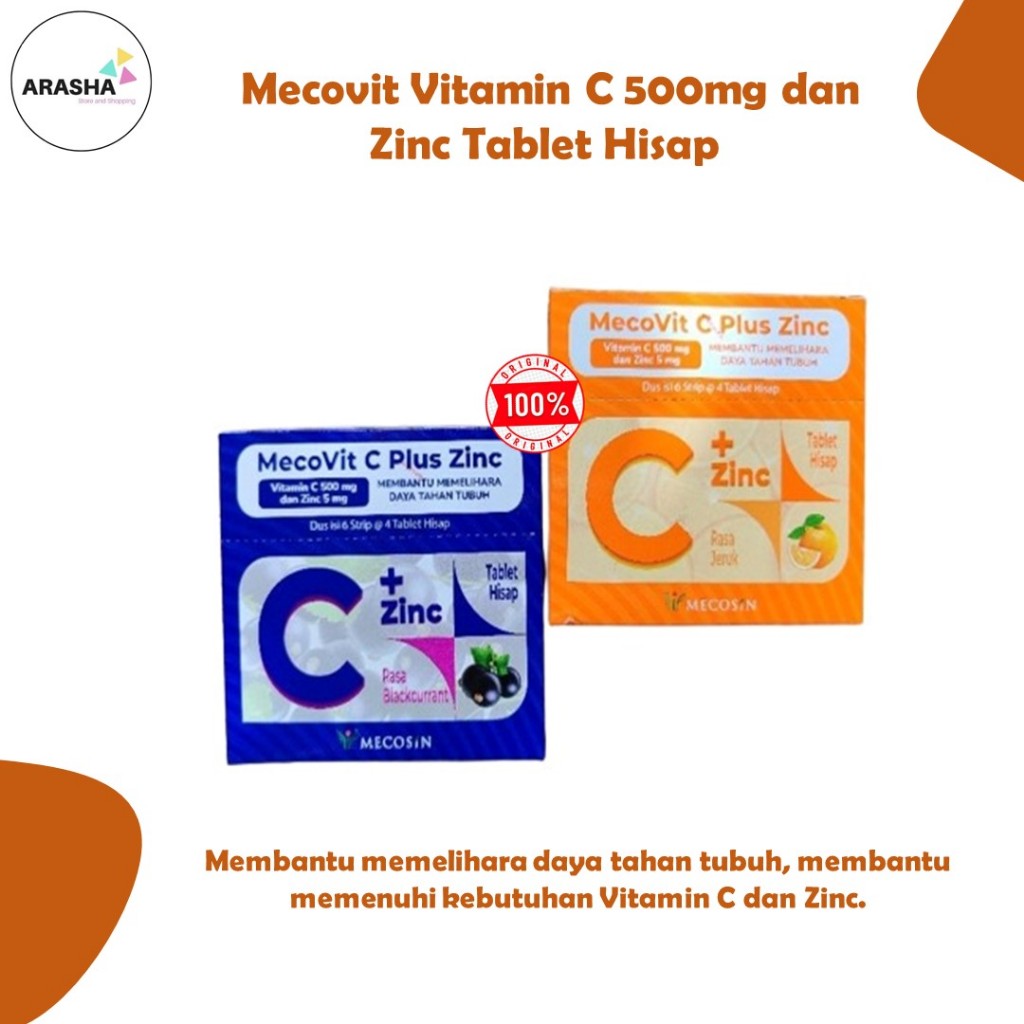 Jual MECOVIT VITAMIN C 500mg dan Zinc Tablet Hisap - Vitamin daya tahan ...