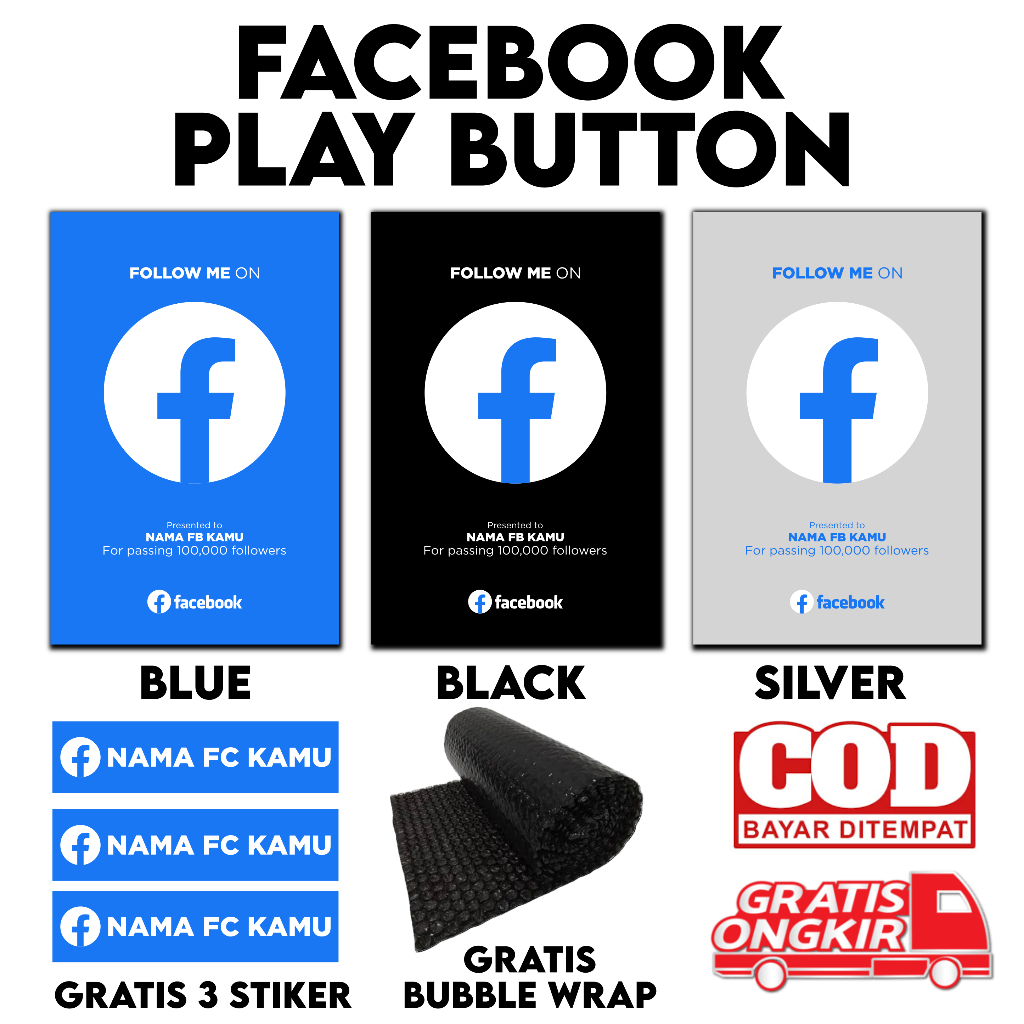 Jual PESBUK FB PLAY BUTTON HIASAN DINDING CUSTOM NAMA FREE STIKER ...