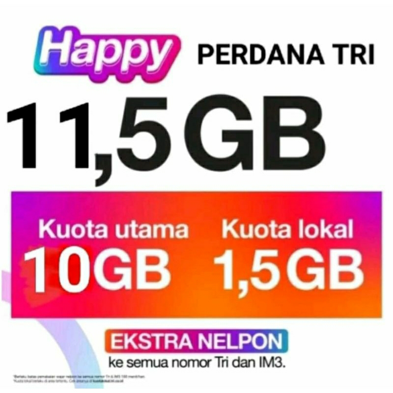 Jual PERDANA THREE TRI 3 || FREE KUOTA 11.5 GB | Shopee Indonesia