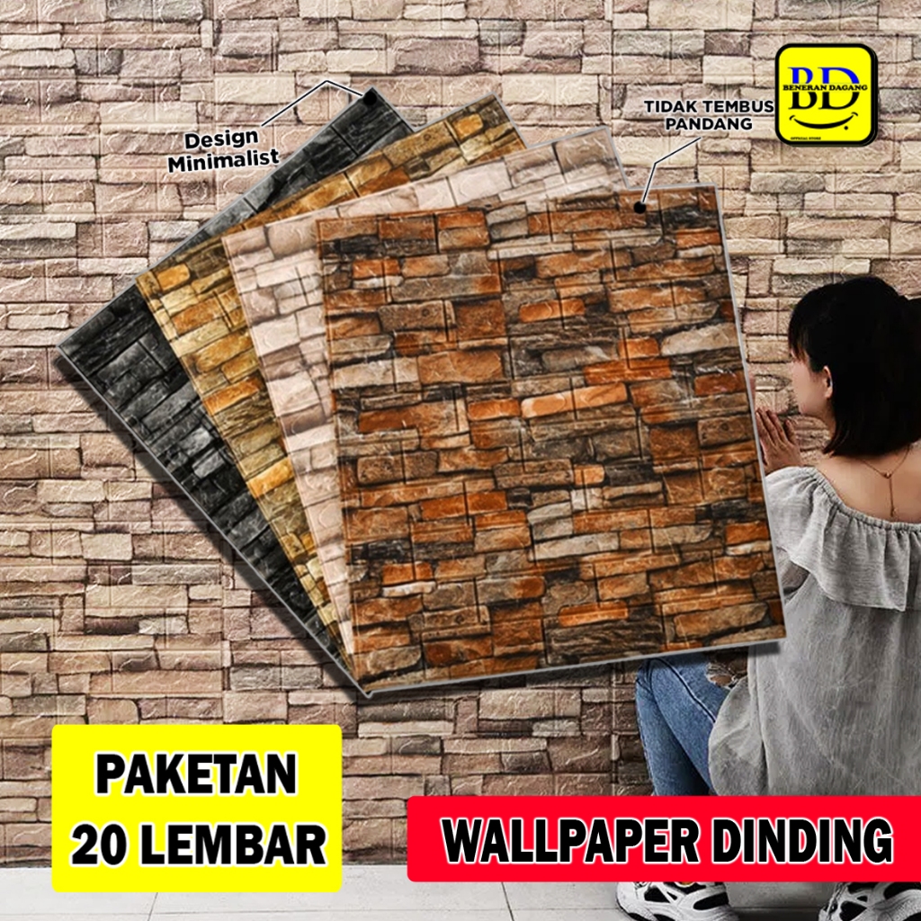 Jual Paket Wallpaper Dinding 3D Isi 20 Lembar Motif Batu Bata Wall ...