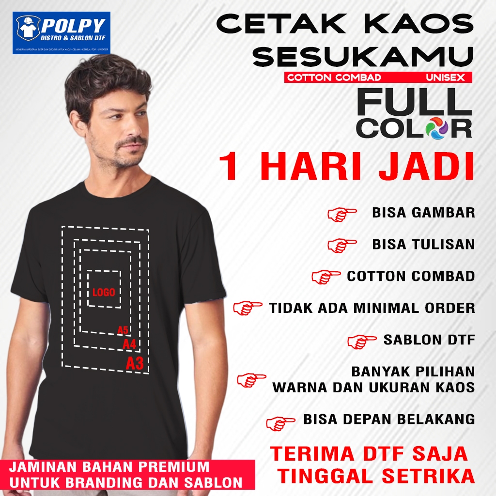 Jual BAJU KAOS PLUS SABLON CUSTOM SATUAN FOTO GAMBAR NAMA TULISAN KATA ...