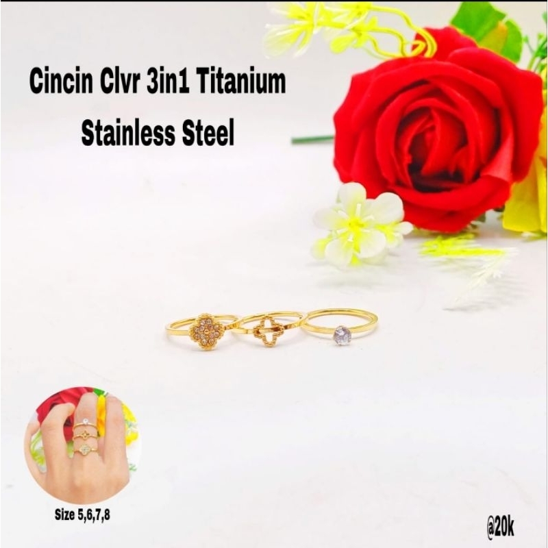 Jual cincin clover set 3 titanium wanita cincin isi 3 | Shopee Indonesia