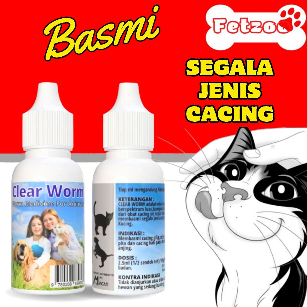 Jual Clear Worm Obat Cacing Kucing Anjing 10 ml Membasmi Segala Jenis ...