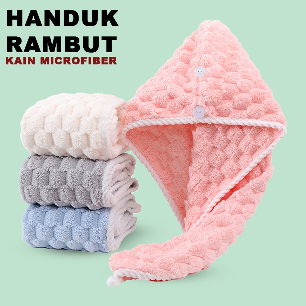 Jual Handuk Kepala Keramas 2 Lapis Bahan Microfiber Motif Polos Handuk ...