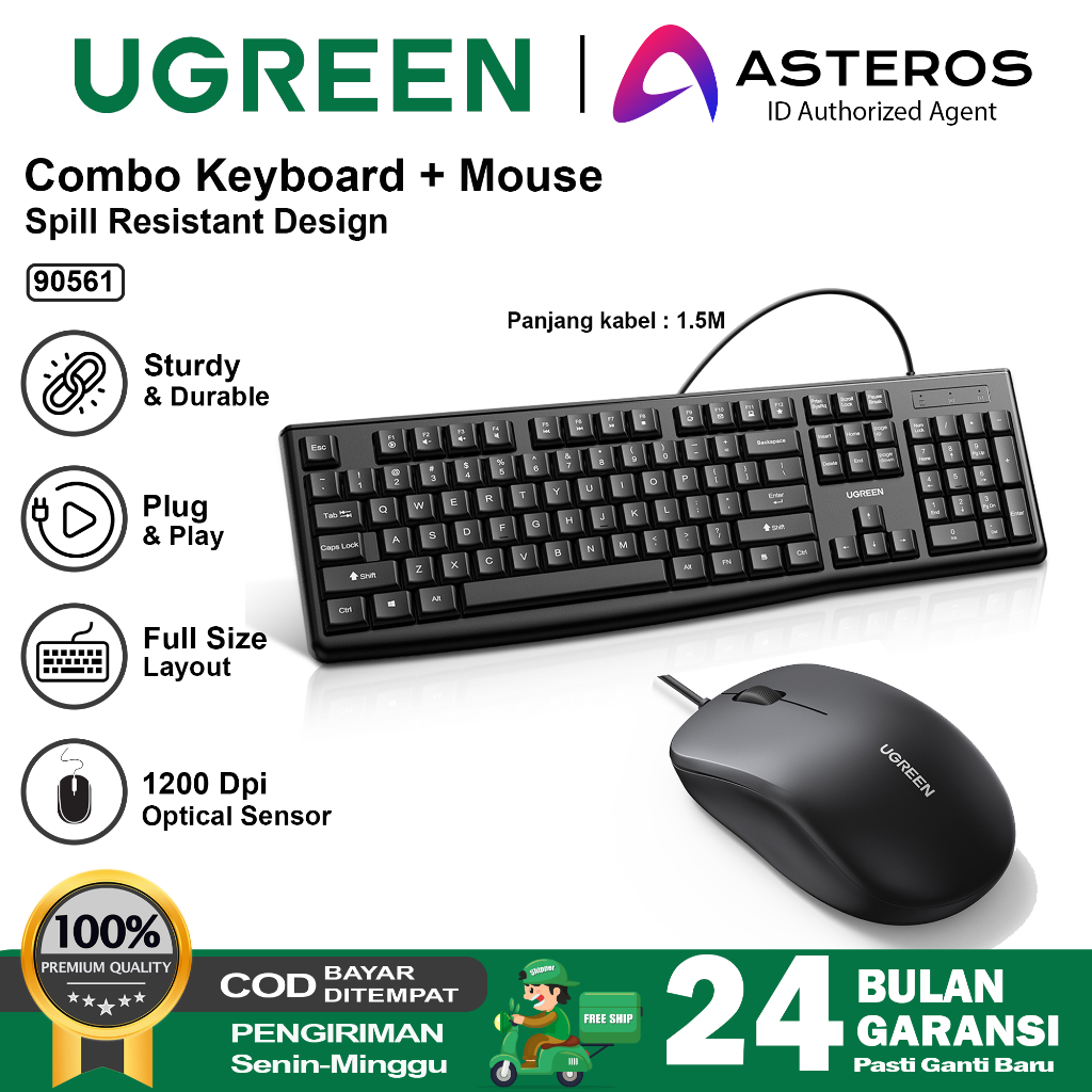 Jual UGREEN Keyboard Set Plus Mouse Wired Control USB 1200 DPI | Shopee Indonesia