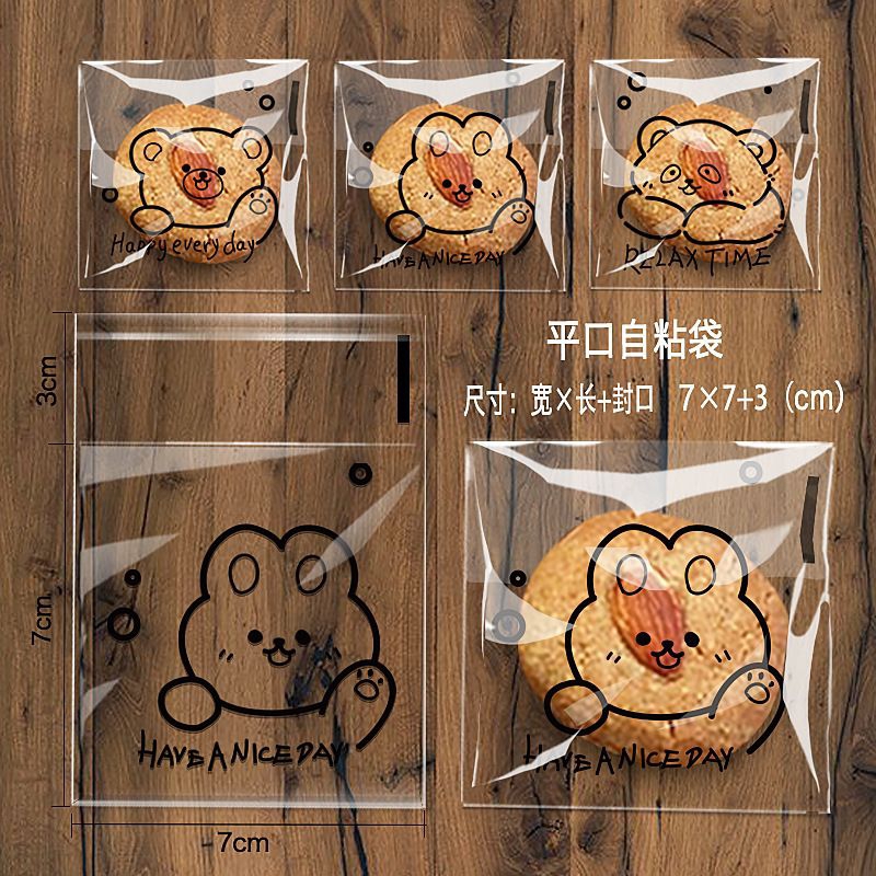 Jual 7x7cm 100pc plastik cookies perekat seal roti plastik roti kertas ...