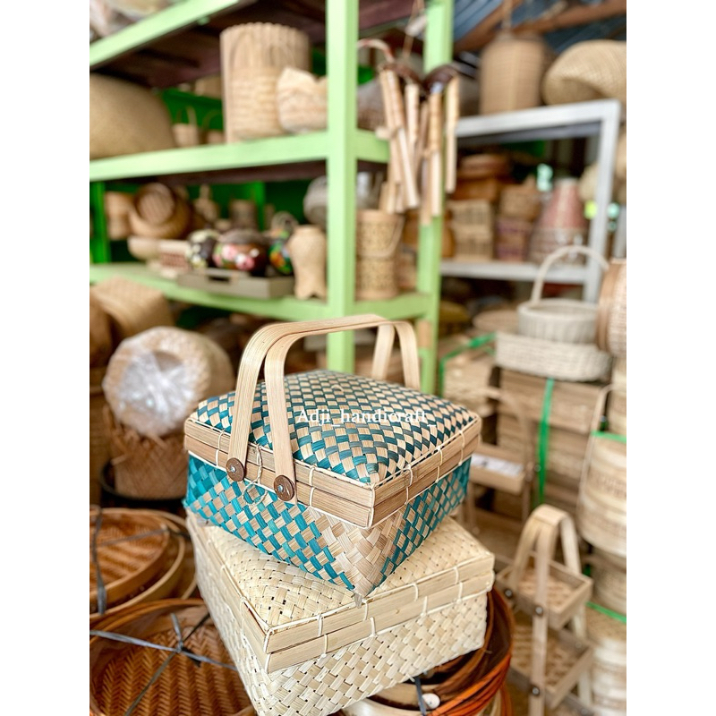 Jual Sokase Bambu Double Handle Warna Hijau 20-30 cm | Wadah Hampers | Box Anyaman Bambu ...