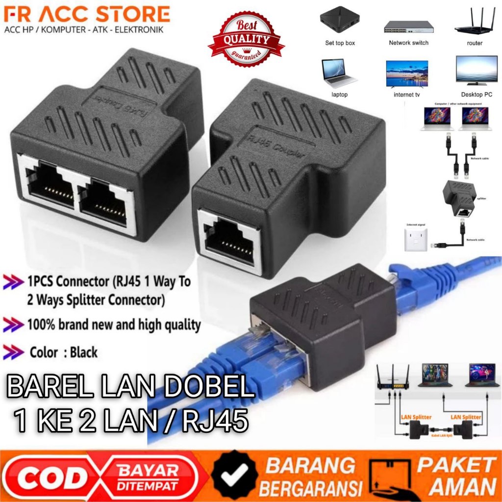 Jual Sambungan Kabel Lan rj45 Barel Dobel T Sambungan Lan / RJ45 1 in 2 ...