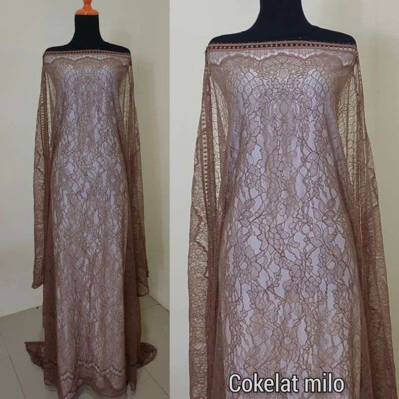 Jual KAIN BROKAT CHANTILY PANEL KHUSUS WARNA MILO | Shopee Indonesia