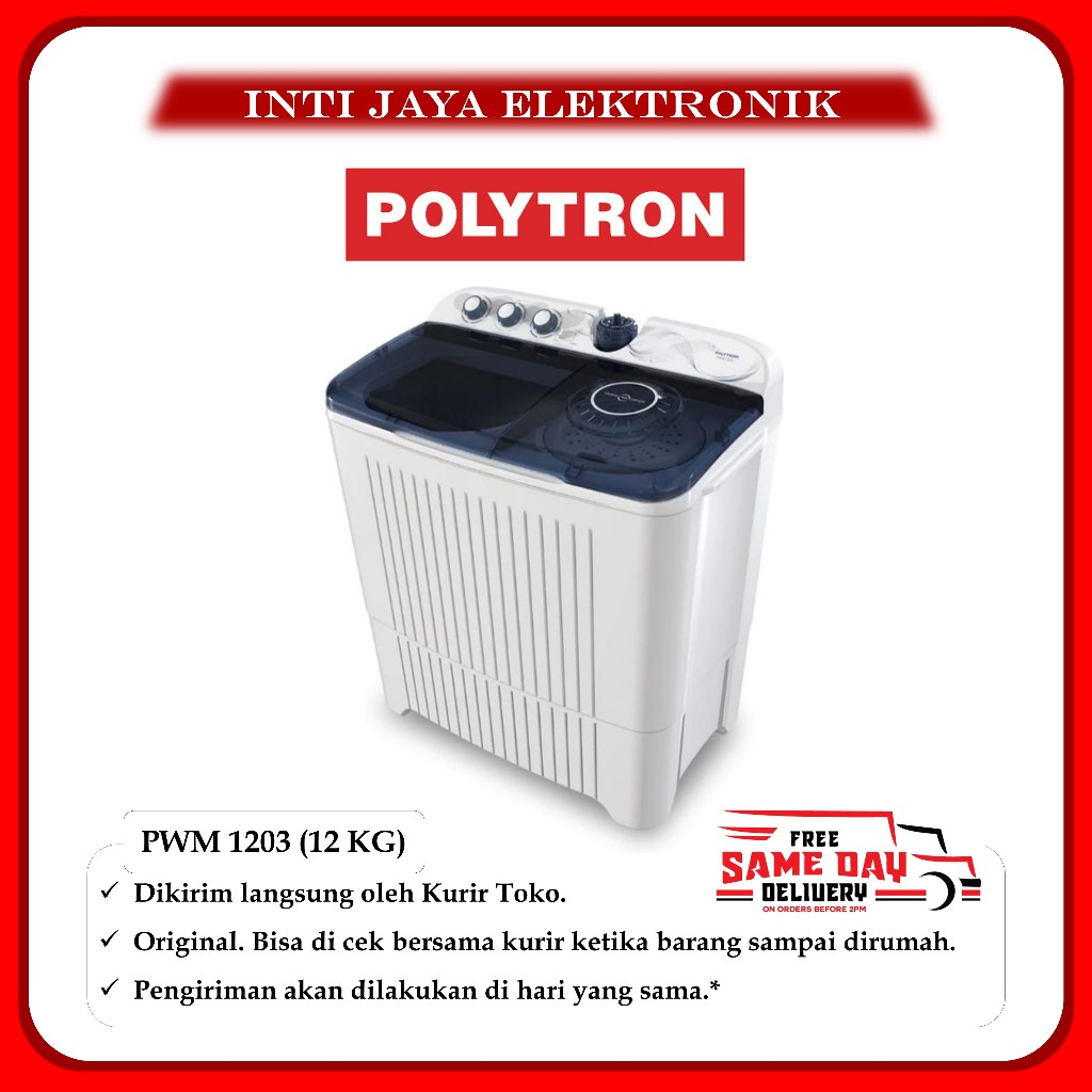 Jual MESIN CUCI POLYTRON 12 KG DUA TABUNG PWM 1203 12KG PWM1203 ...