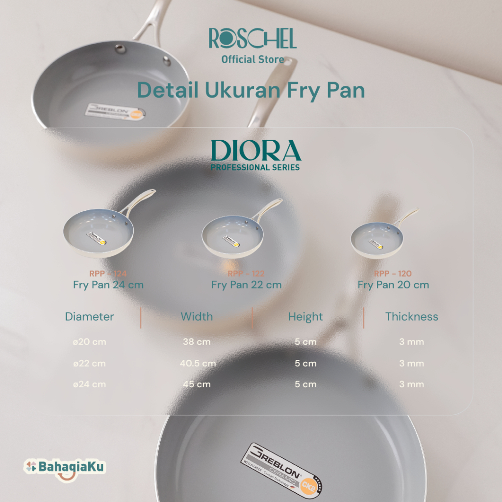 Jual Roschel Diora Professional Fry Pan 20 cm , 22 cm , 24 cm Ceramic ...