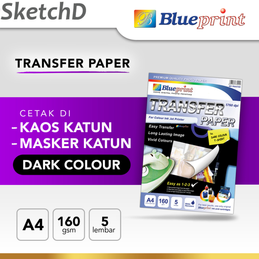 Jual Kertas Transfer Sablon Putih A4-160 Blueprint Transfer Paper White ...