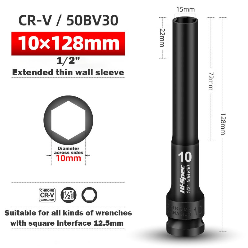 Jual Mata Kunci Shock impact Extra Panjang 130mm/ Kunci Shock Panjang 8/10mm 1/2" Hex Socket ...