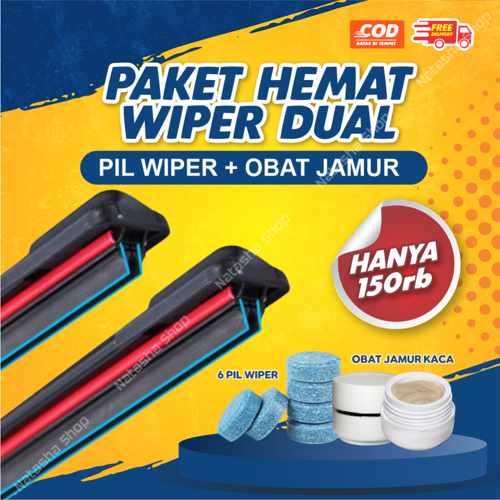 Jual Wiper Mobil Dual Double Karet Frameless Premium + Pil Wiper + Obat ...