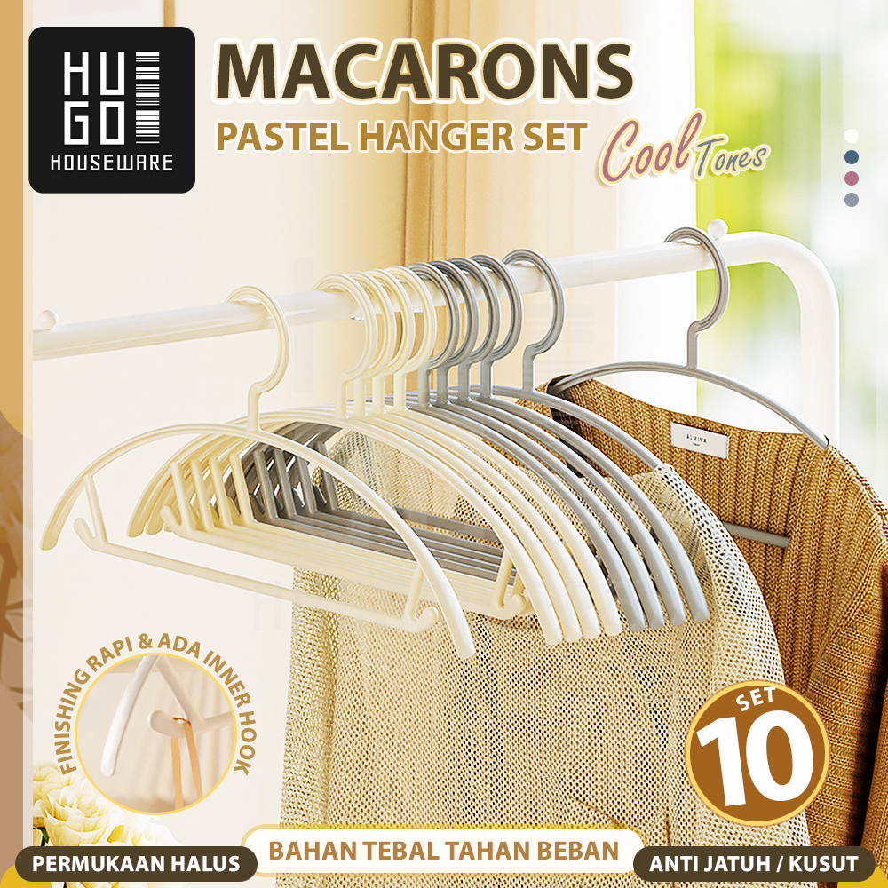 Jual HUGO Hanger Pakaian Dewasa Gantungan Baju Plastik Set 10 Pcs Anti ...