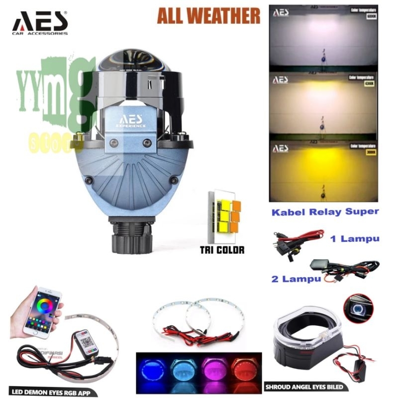 Jual PAKET LENGKAP BILED AES 3 WARNA EXPERIENCE 2.5INCH UNIVERSAL MOTOR ...