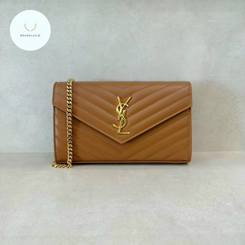 Jual YSL WOC Wallet On Chain 22 cm Dark Natural / Caramel & Grey (FOG ...