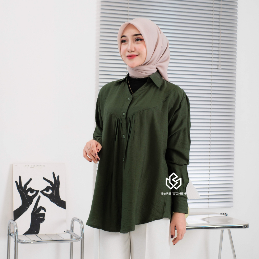 Jual BARSWOMEN Blouse Wanita Korean Style Vina Shirt Kemeja Linen ...