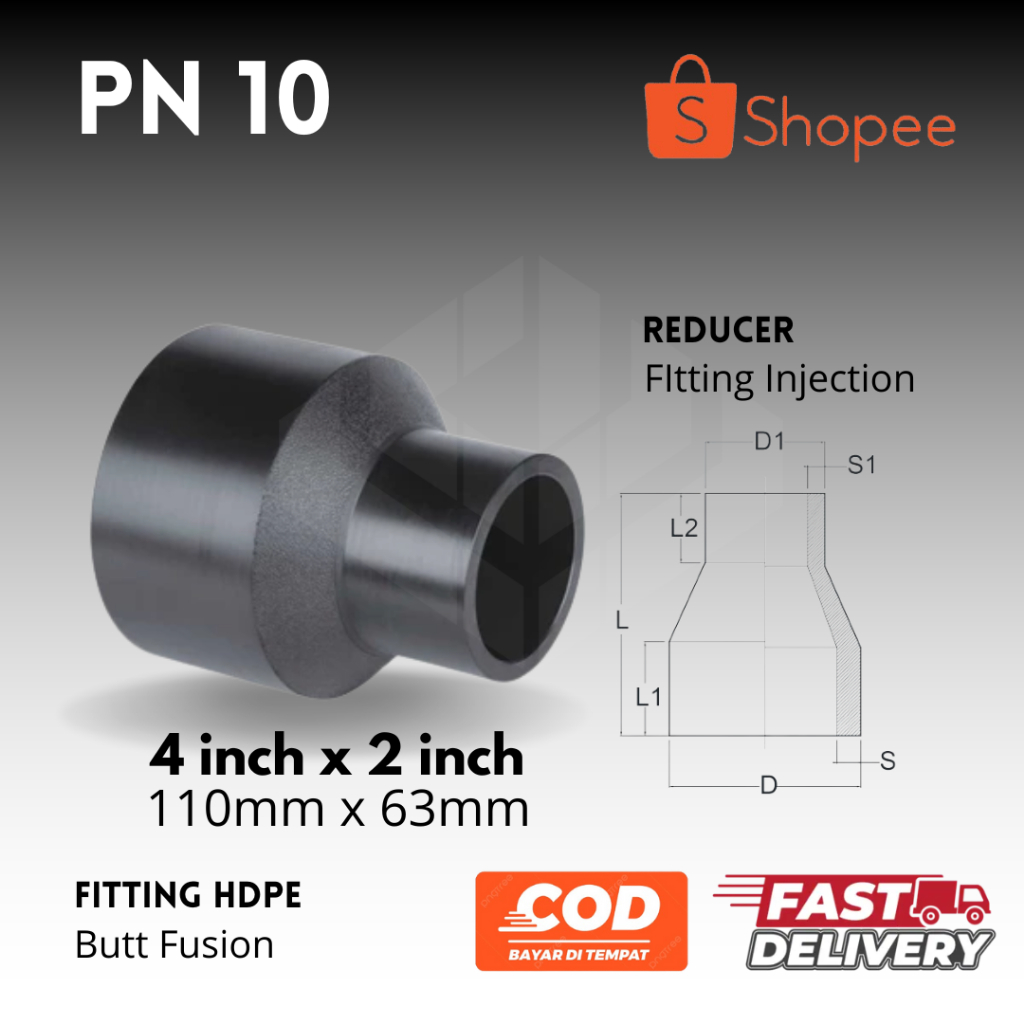 Jual Butt Fusion Reducer / Sock 2 Ukuran PN10 110 x 63mm (4 x 2 inch ...