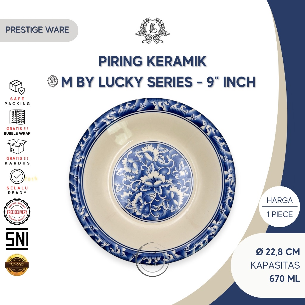 Jual M By Lucky Series Piring Keramik Omega 9"/22,8 cm Biru 670 ml ...