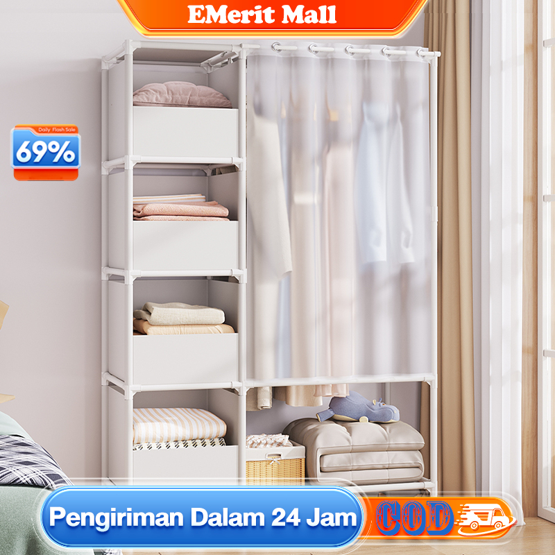 Jual Lemari Pakaian Minimalis Rak Baju Gantung Dengan Gorden Lemari ...