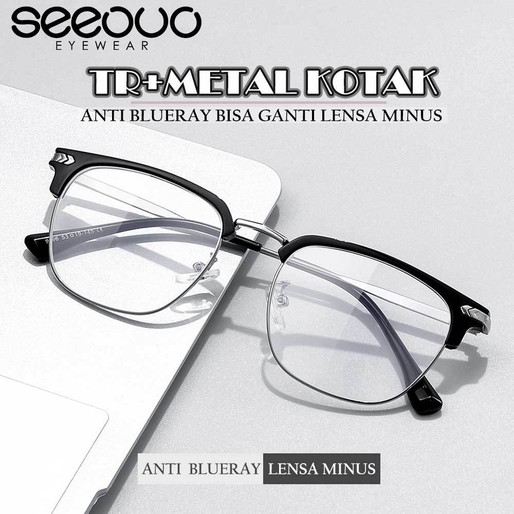 Jual Seeouo Kacamata Antiradiasi Blueray Model Kotak Browline Stylish TR90+Metal Classic Frame ...