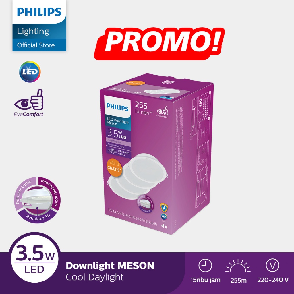 Jual Philips Meson Multipack 080 3.5W 6500K - Paket 3 Gratis 1 | Shopee ...