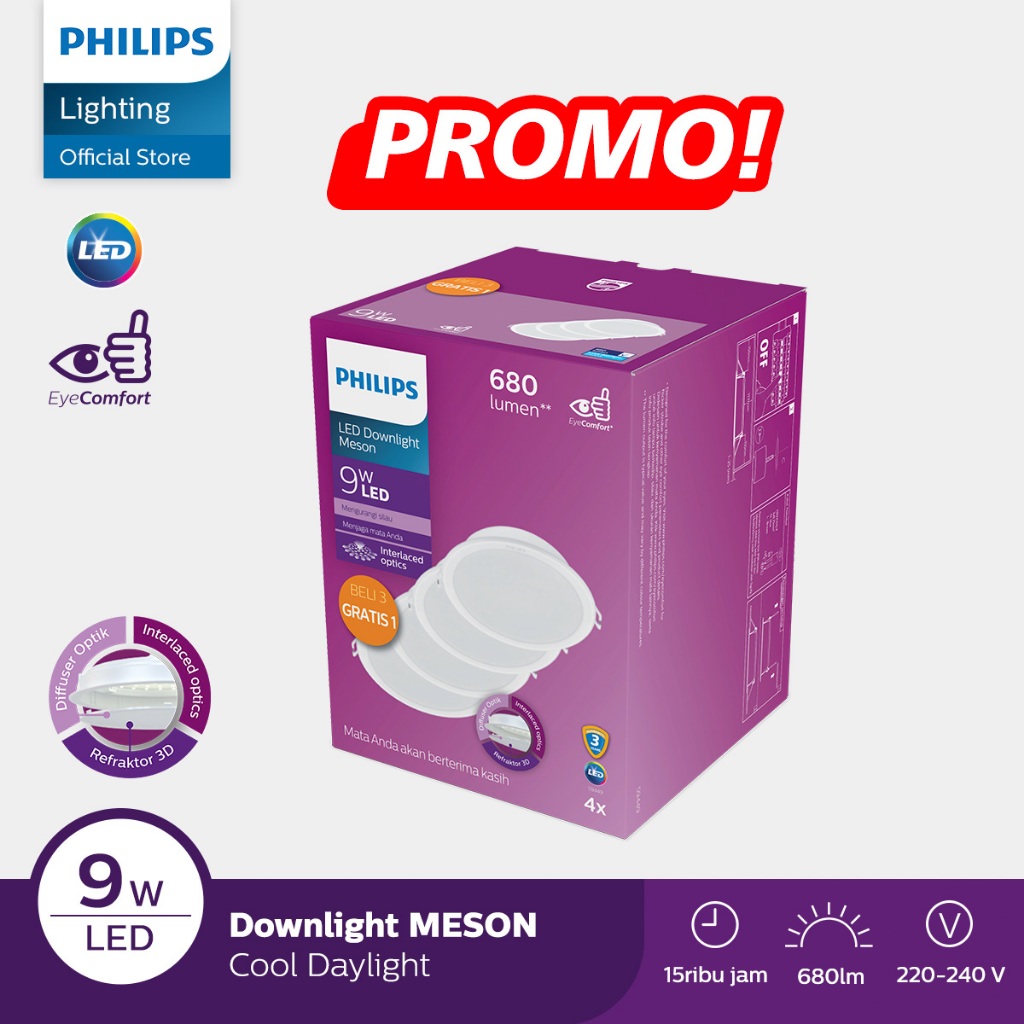 Jual Philips Downlight LED Meson 59449 105 9W 65K Putih - Paket 3 Gratis 1 | Shopee Indonesia
