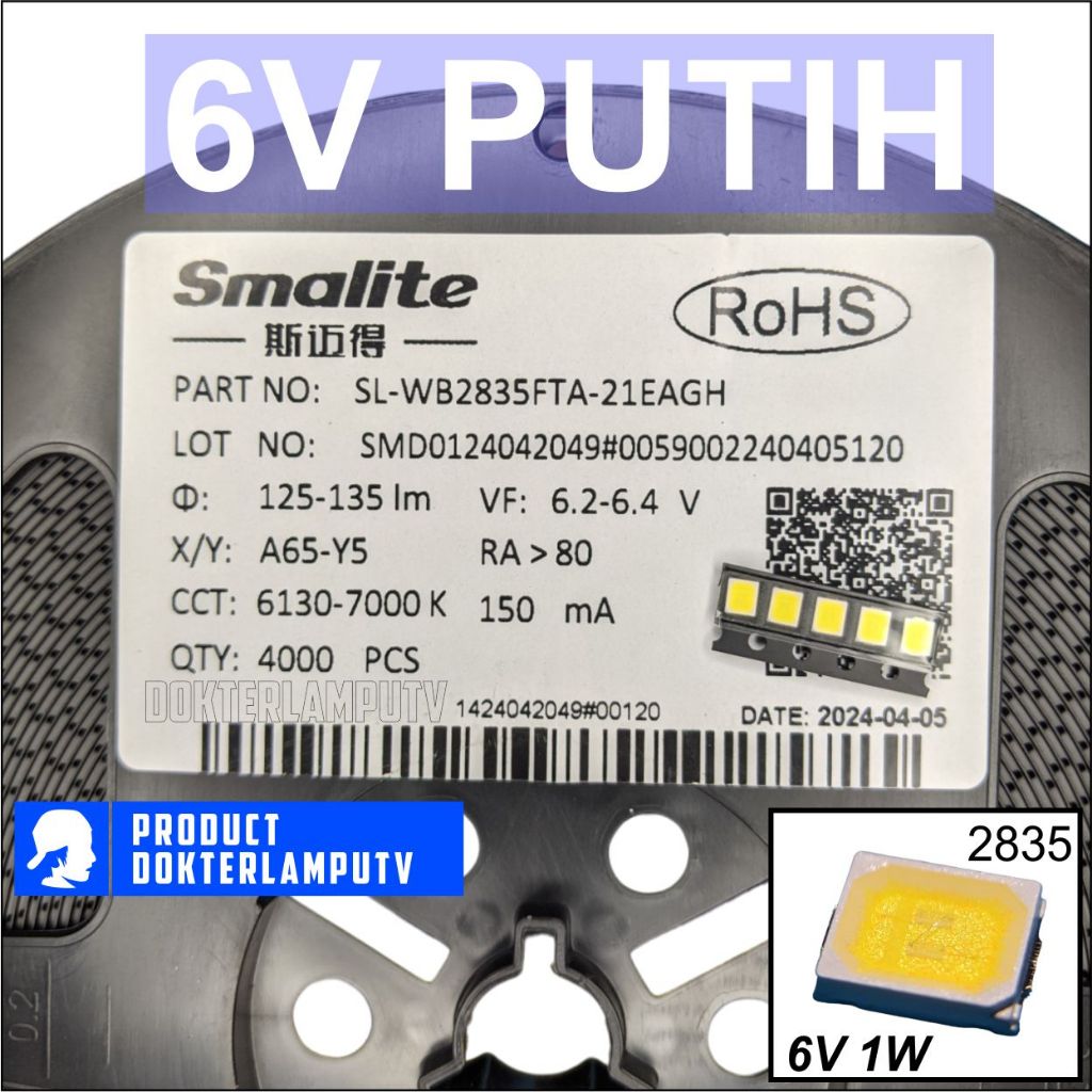Jual 1000 BIJI LED SMD 6V 1W WR2835 PUTIH RZX SERIES UNTUK SERVIS LAMPU ...