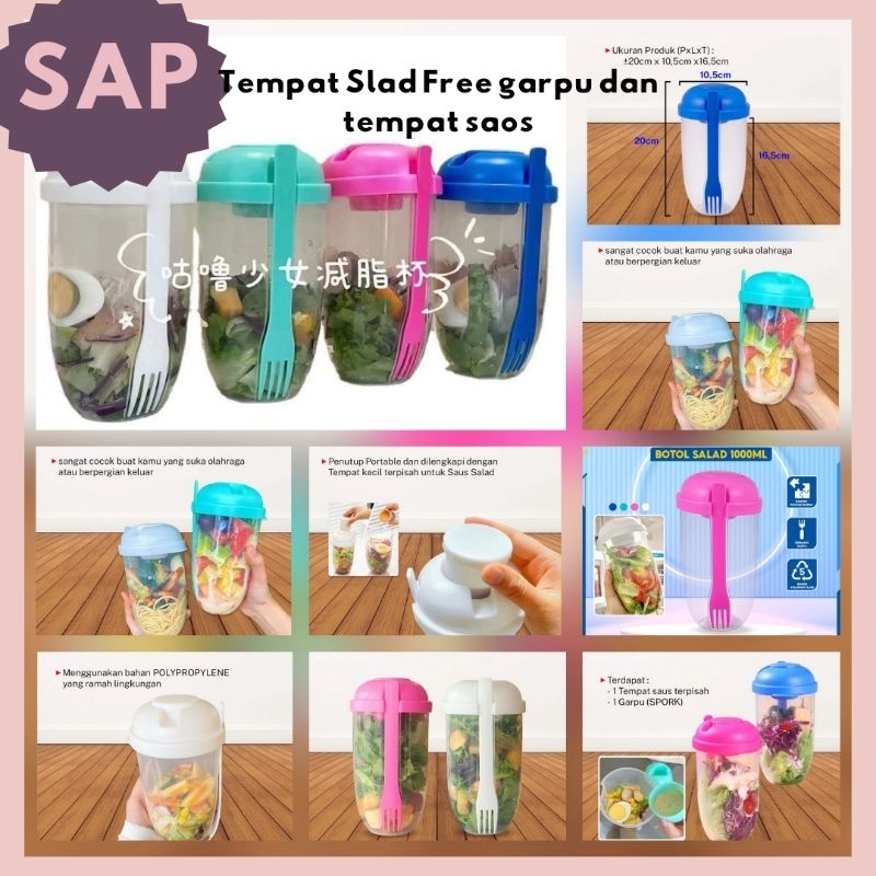 Jual Botol salad sayur buah dengan garpu + tempat saos kecil praktis ...