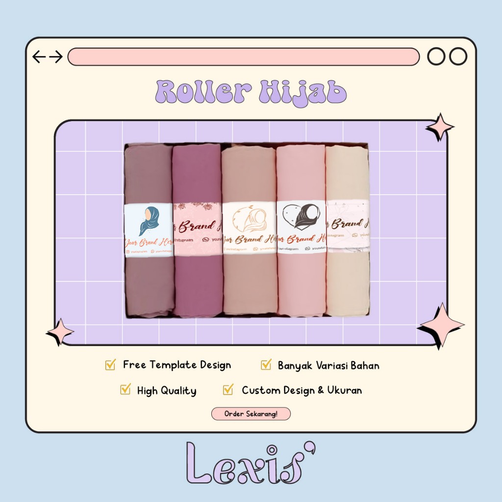 Jual CETAK ROLL HIJAB *FREE DESIGN* / ROLLER HIJAB / LABEL PENGIKAT ...