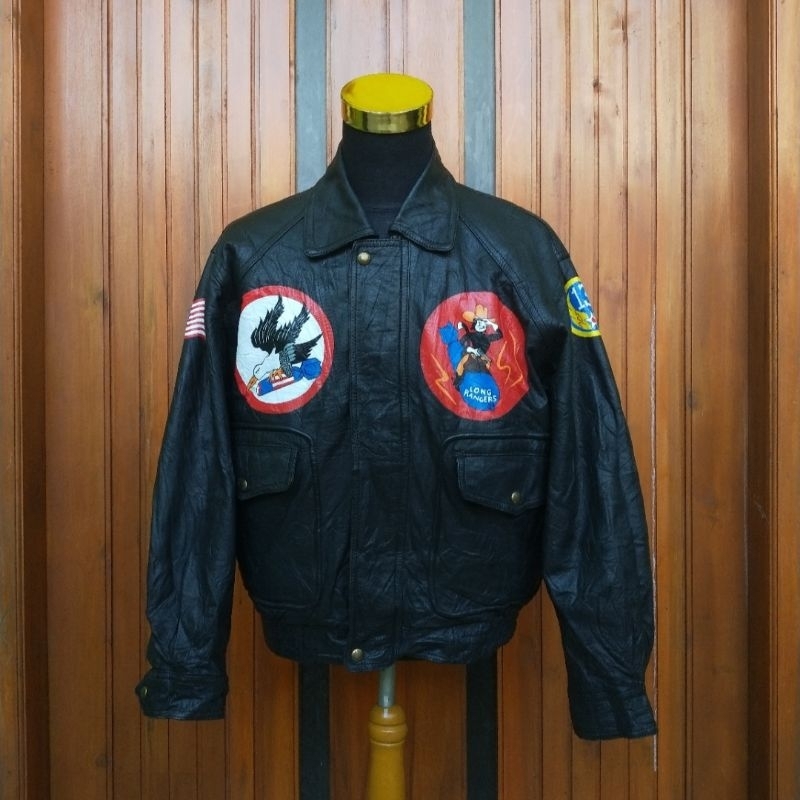 Jual jaket kulit leather bomber jacket army pilot flight work | Shopee ...