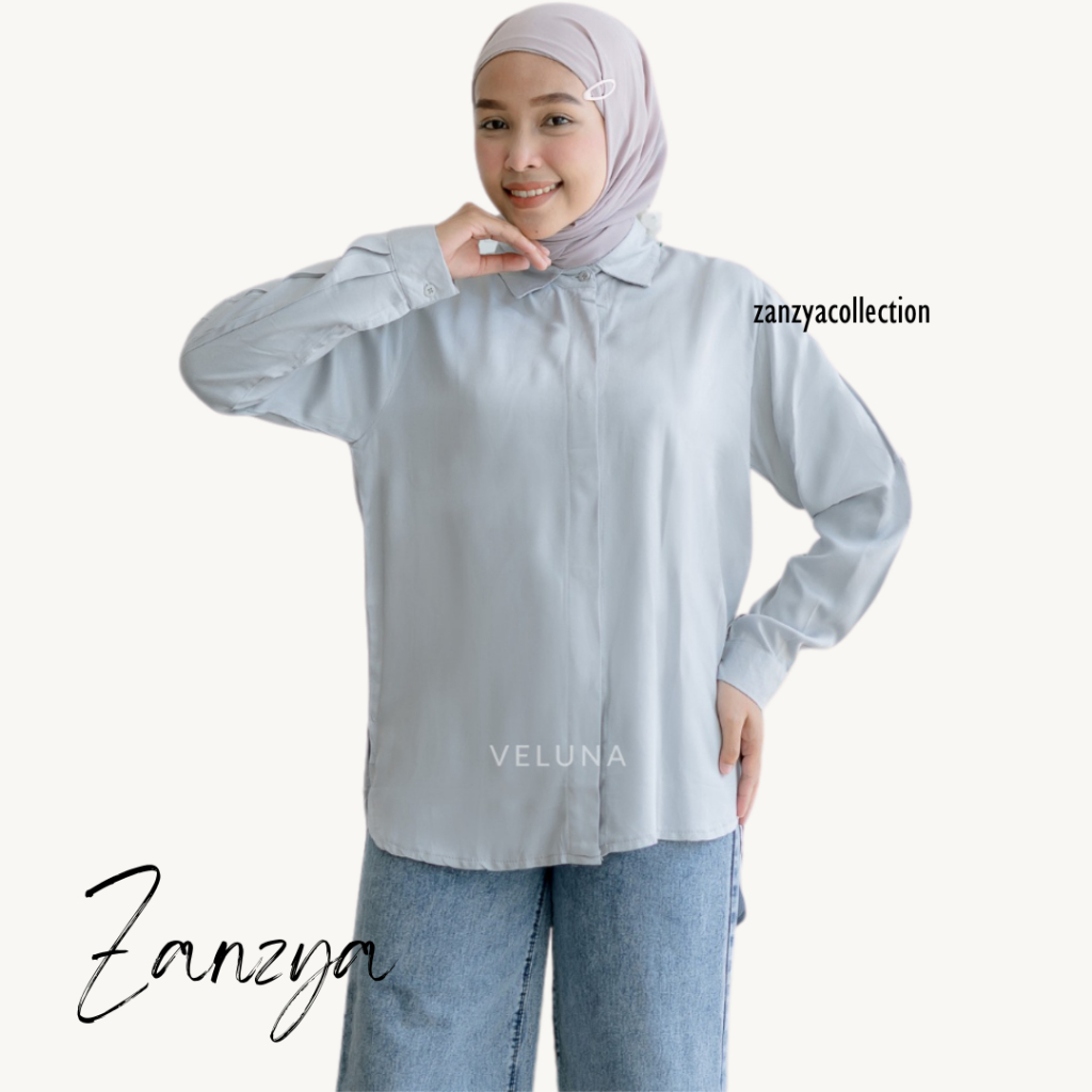 Jual Kemeja Wanita Basic Polos Lengan Panjang Tangan Skoder Atasan ...