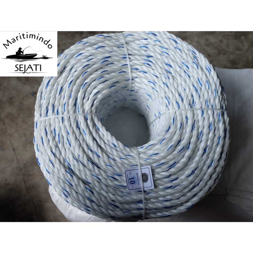 Jual TALI TAMBANG TALI PP PUTIH BINTIK BIRU 14MM, 16MM HARGA PER ROLL ...