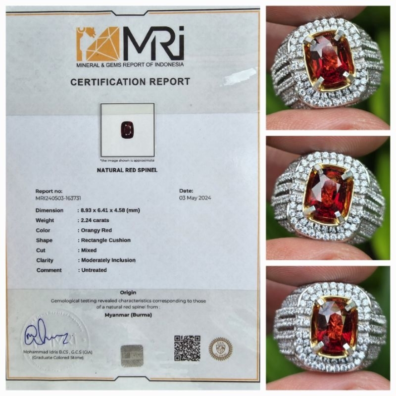 Jual Natural Orangy Red Spinel Burma Myanmar Sertifikat 2.24 crt | Shopee Indonesia