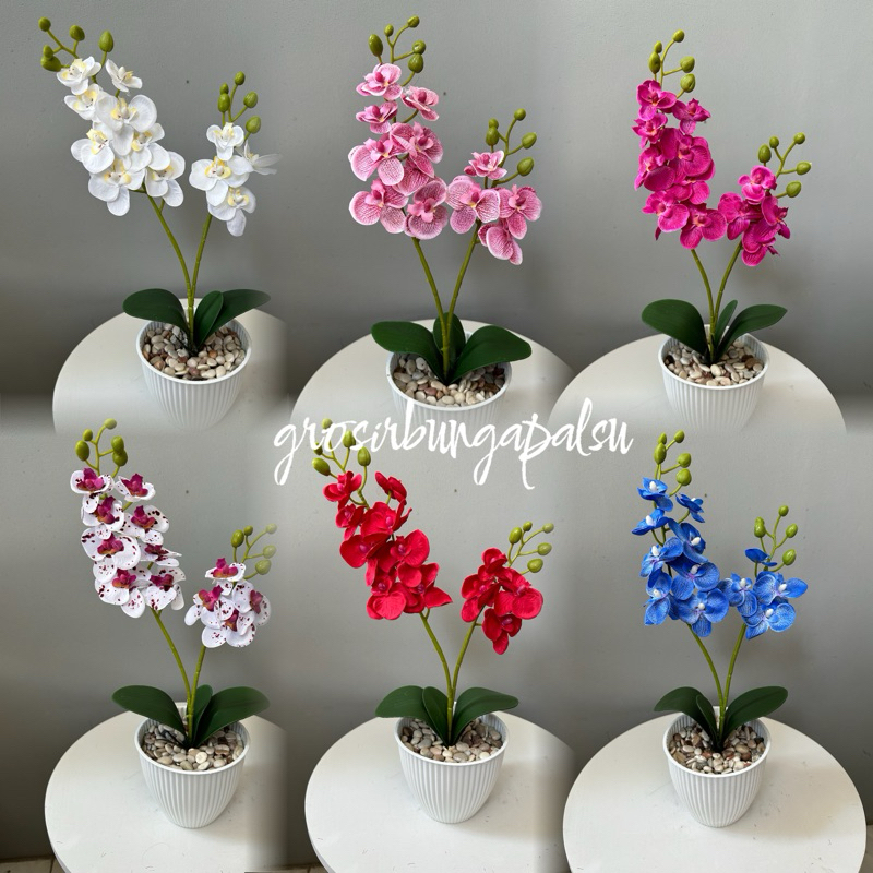 Jual BUNGA ARTIFICIAL ANGGREK KAIN 2 CABANG KECIL(sudah termasuk pot ...