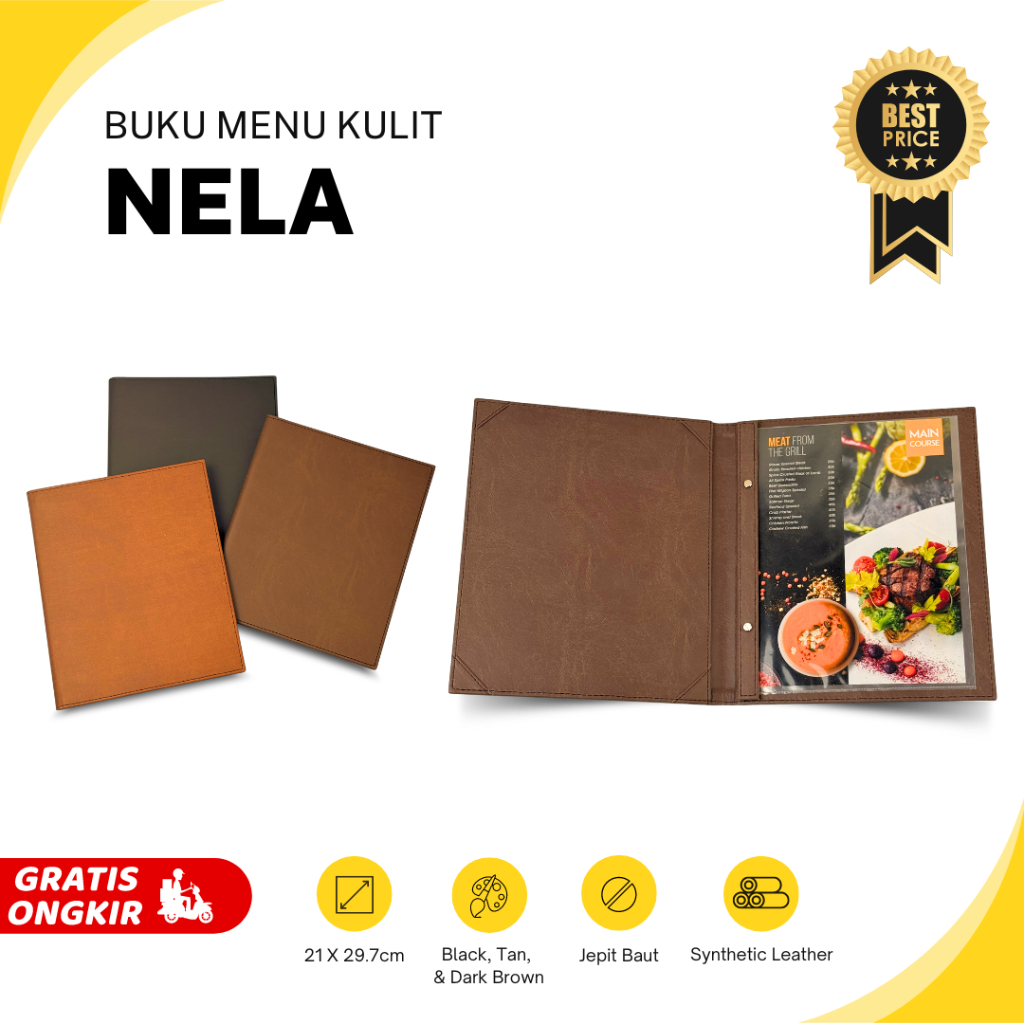 Jual Buku Menu Kulit Nela ukuran A4 model jepit baut - Cafe Restoran ...