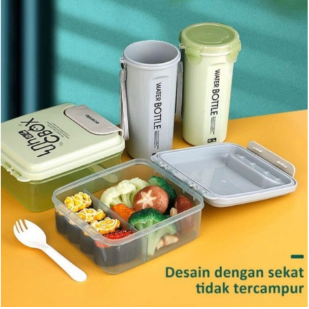 Jual Lunch Box Set Botol Minum Kotak Makan 2 Sekat Free Sendok Souvenir Ulang Tahun 1000ml 8215 ...