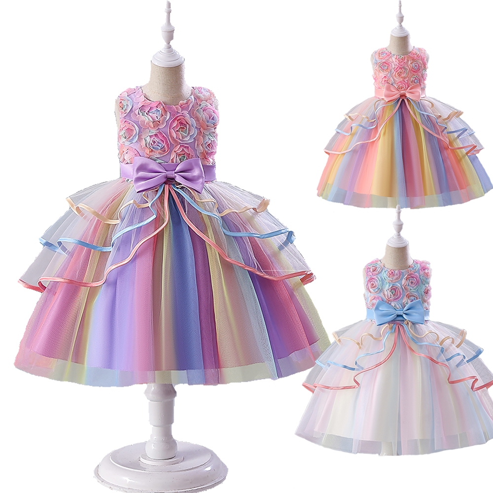 Jual 3-10 Tahun Pesta Anak/Gaun Putri Anak Perempuan/Gaun Bunga Pelangi ...