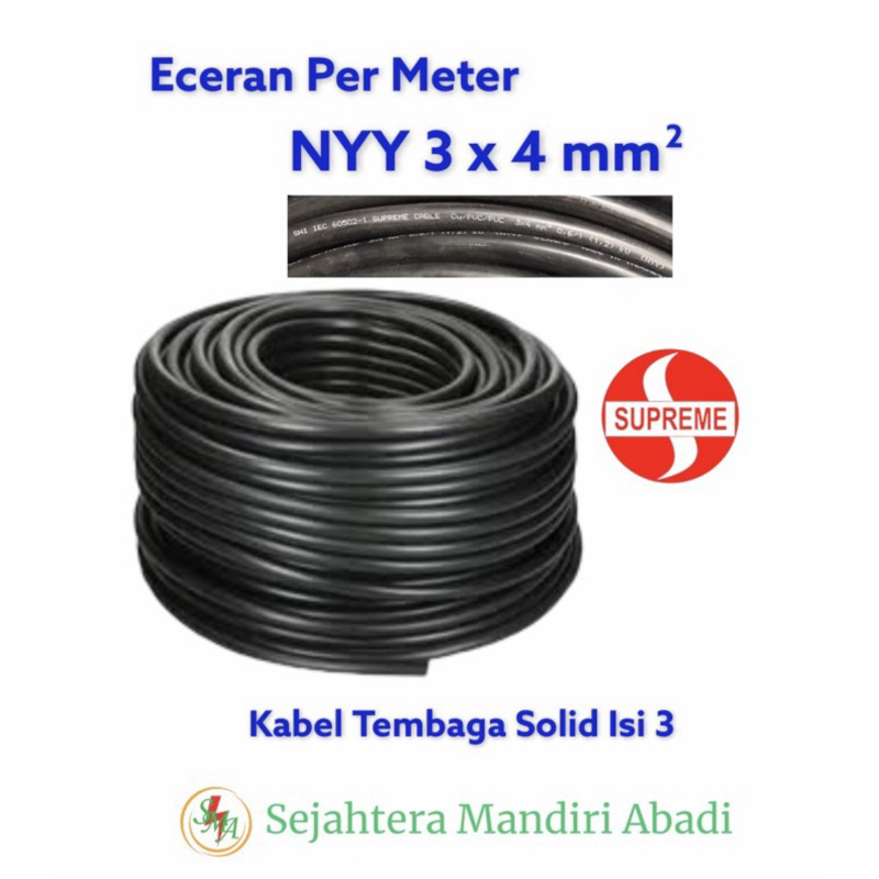 Jual Kabel NYY 3x4 mm Supreme Tembaga Kawat Solid Isi 3 Per Meter ...