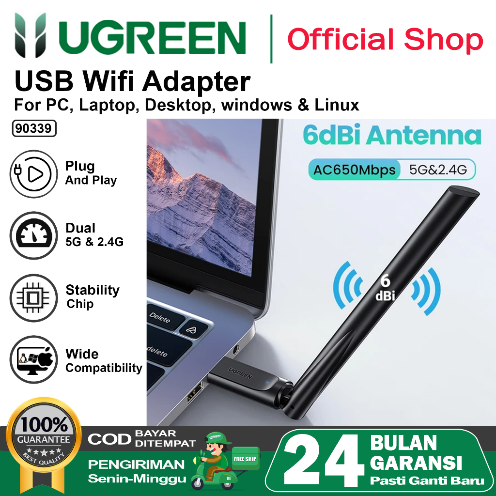 Jual UGREEN USB Wifi Adapter High Gain Wireless Dual Band 2.4GHz 5GHz ...